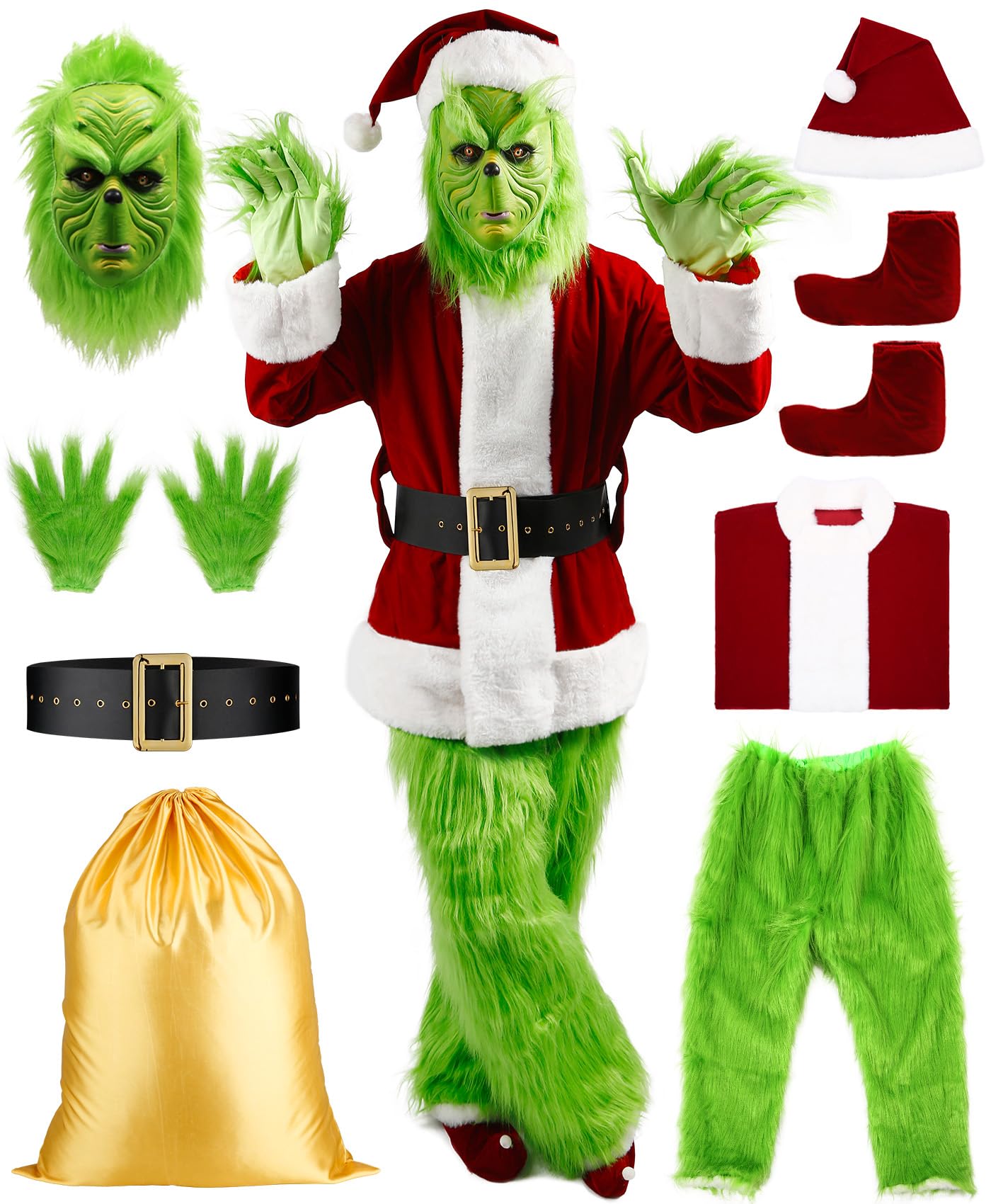 Snapklik.com : PrettyFirst Green Santa Costume Adult 8PCS, Christmas ...