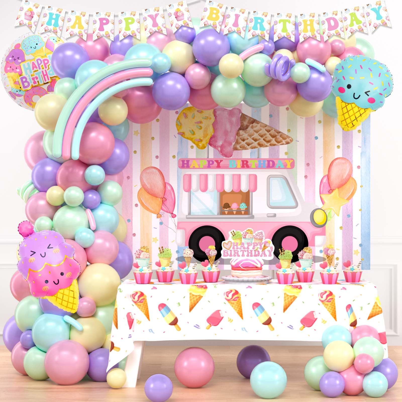 Amazon.com: Party Inspo Ice Cream Party Decorations, Macaron Rainbow ...