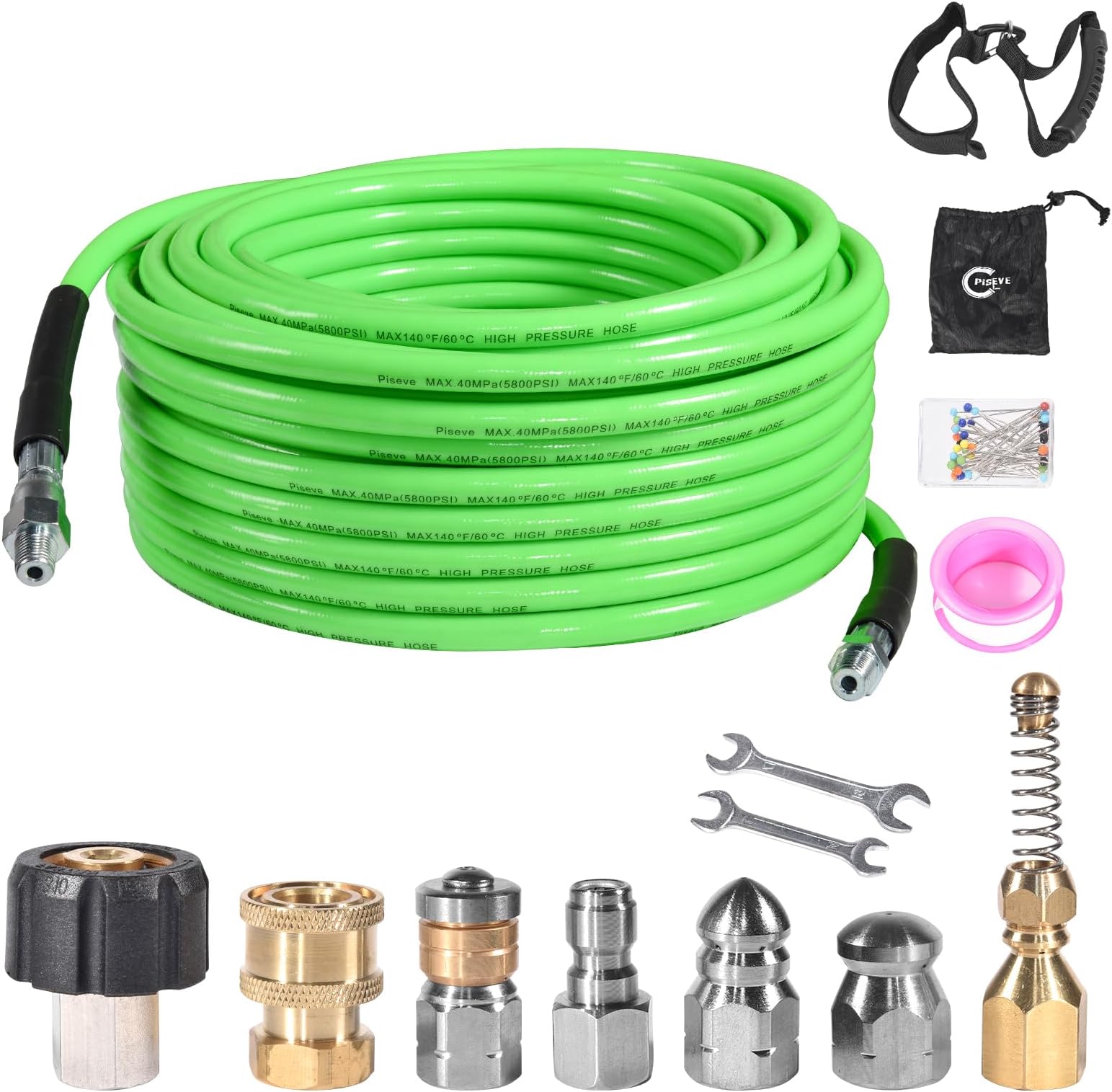 Amazon.com: Piseve Sewer Jetter Kit 100FT for Pressure Washer 5800PSI ...