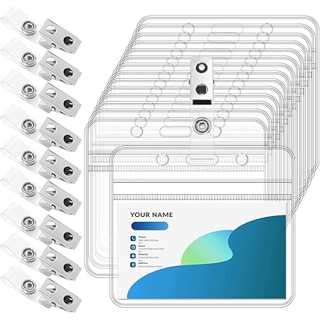 Amazon.com : 50 Pcs ID Badge Holder and Clips Extra Thick Clear Name ...