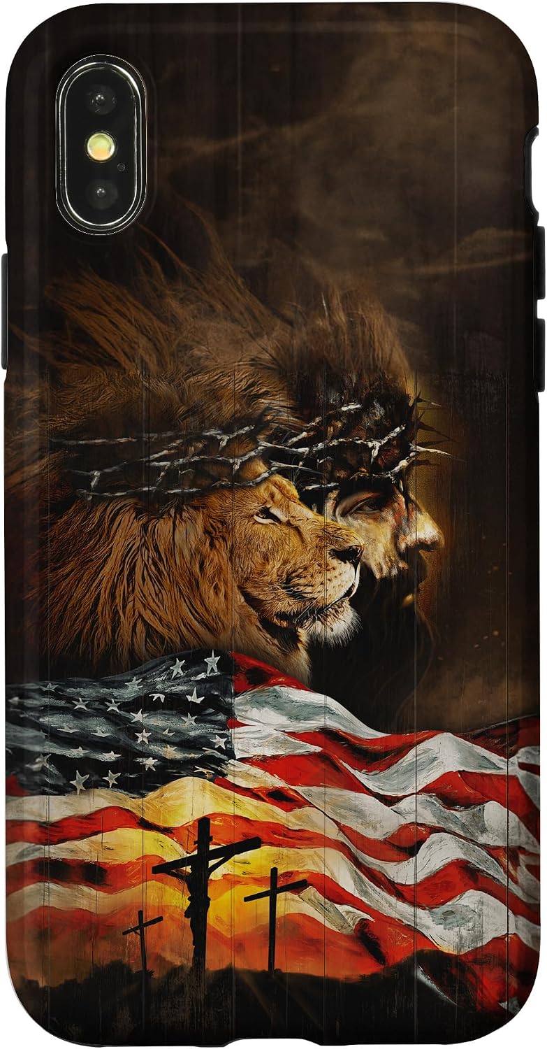Amazon.com: iPhone X/XS Us Flag Jesus Christ The Lion Of Judah Jesus On ...