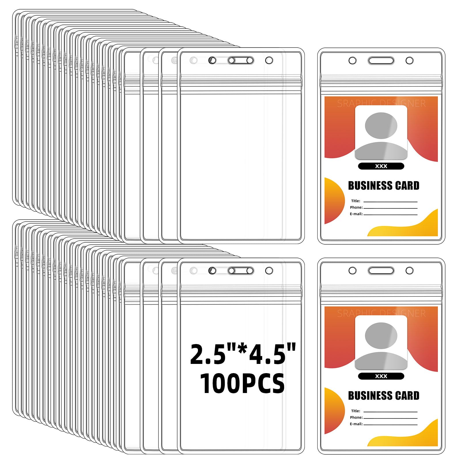 Hilitchi 100Pcs 68 x 115MM Clear Plastic Vertical Name Badge ID Card ...