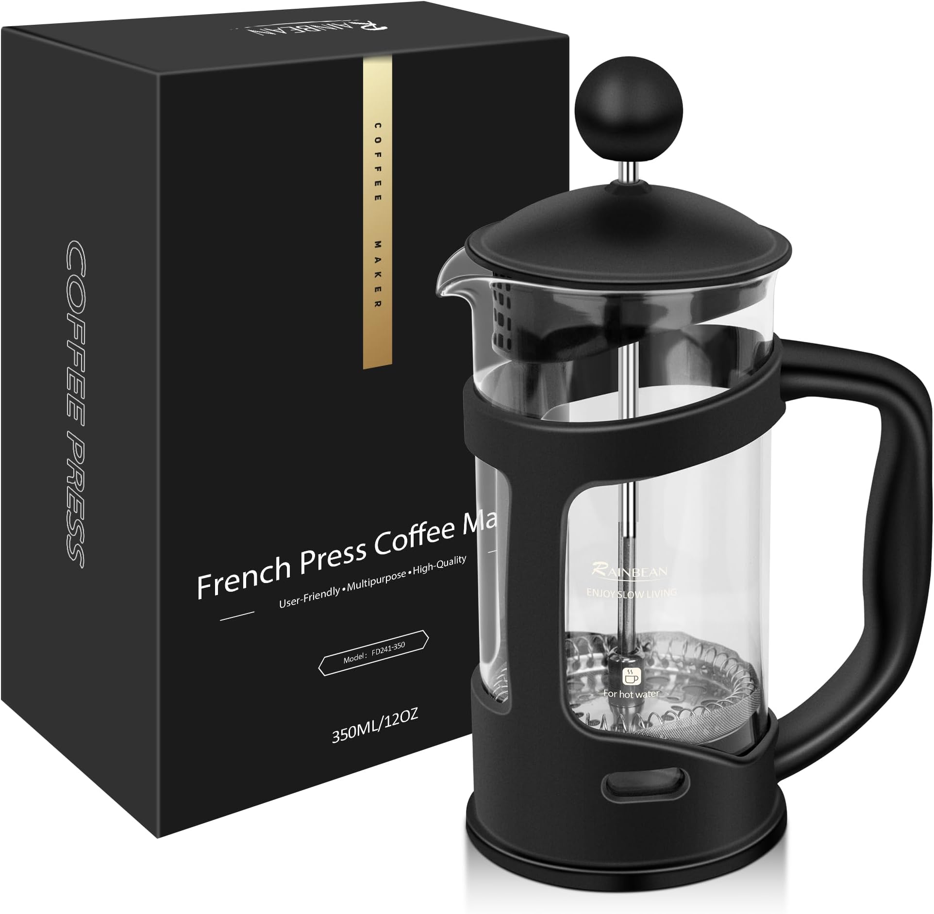 Amazon.com: RAINBEAN French Press Coffee Maker 12 Oz, Mini Coffee Press ...