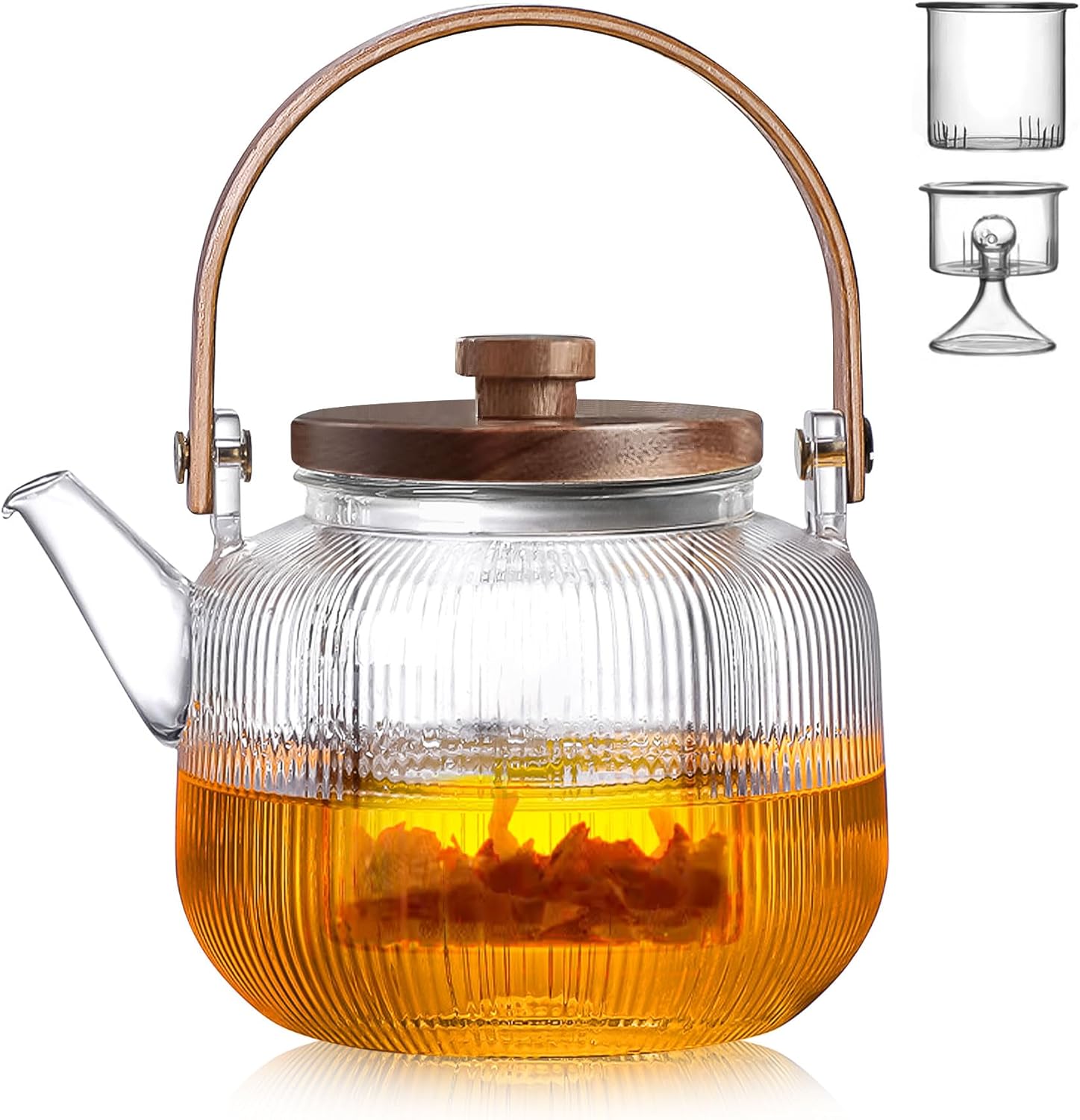 Amazon.com | 1000ml(33.8oz) Glass Teapot Kettle with 2 Type Removable ...