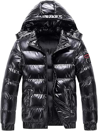 Amazon.com: Men's Glossy Padded Winter Coat Metallic Shiny Puffer ...
