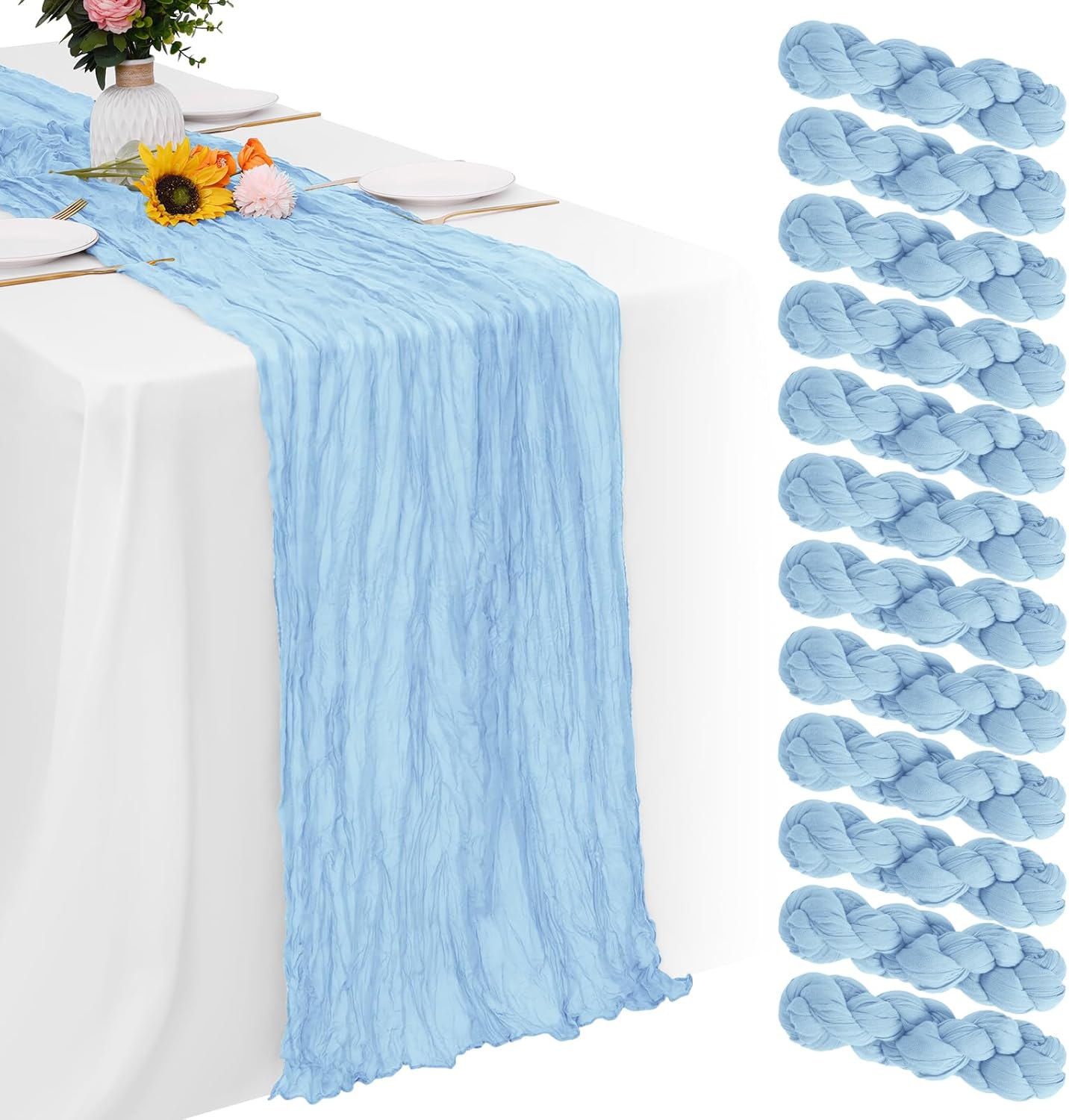 Amazon.com: Aktor 12 Pack Light Blue Table Runner Boho Cheesecloth ...