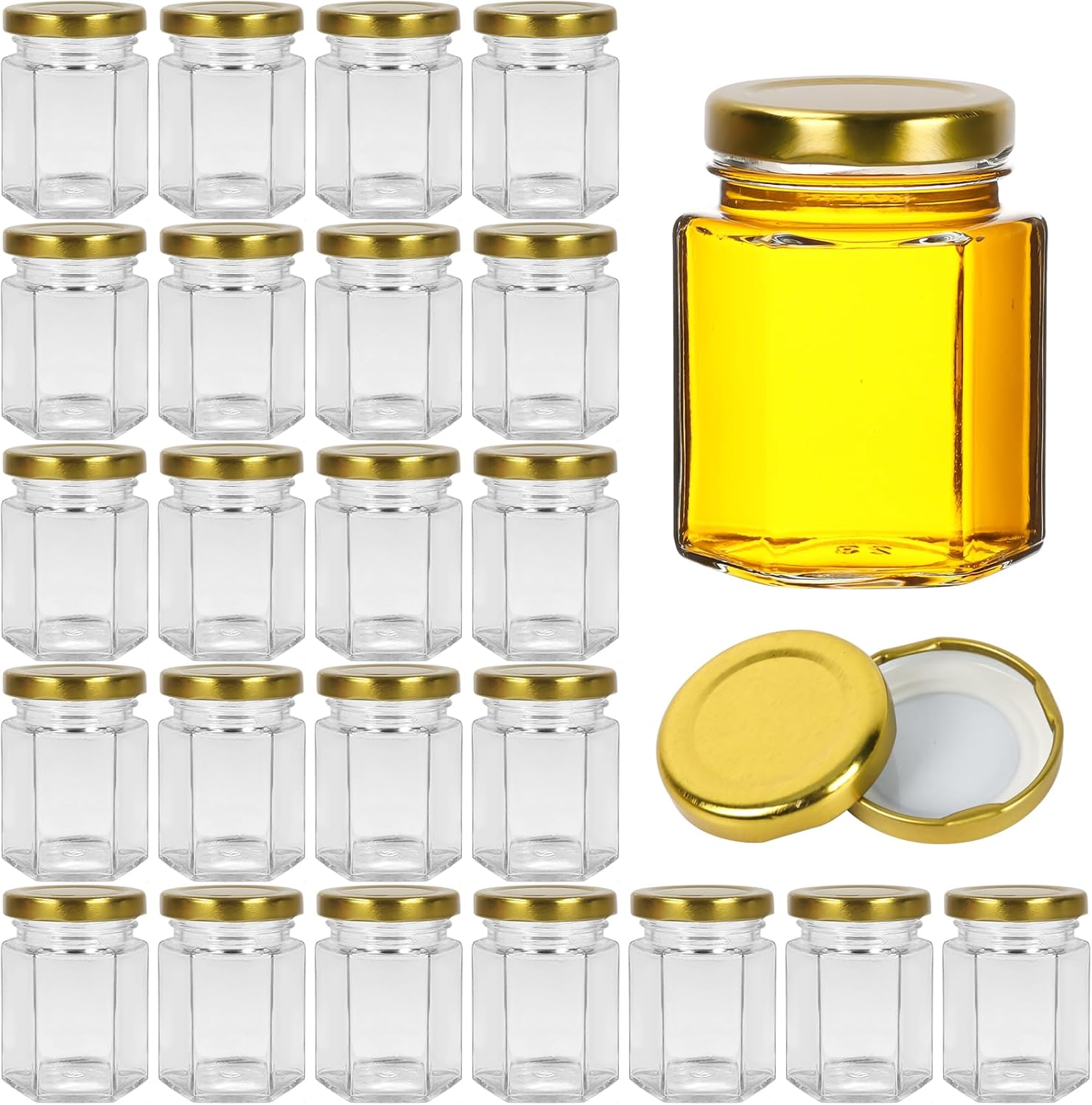 Yishik 3 oz Hexagonal Glass Jars with Gold Lids,24 Pack Jam Jars Small ...