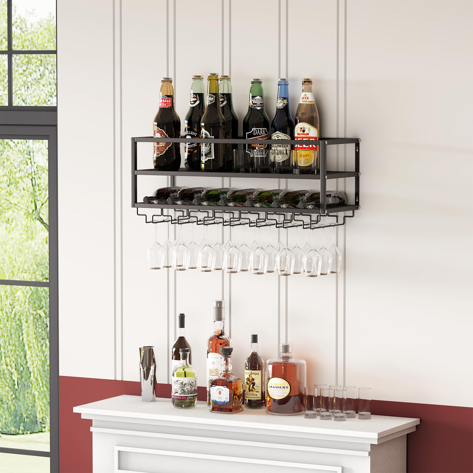 Amazon.com: MAIKAILUN Wall Mounted Wine Rack Black with Glass Holder ...