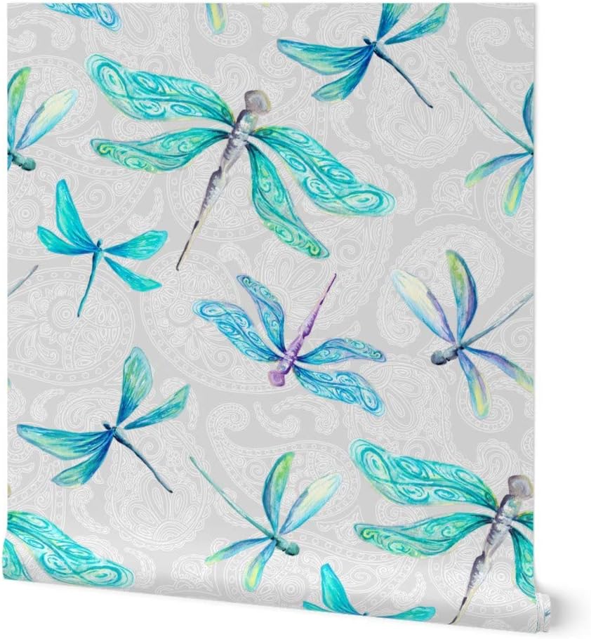 Peel & Stick Wallpaper Swatch - Dragonflies Paisley Medium Whimsical ...