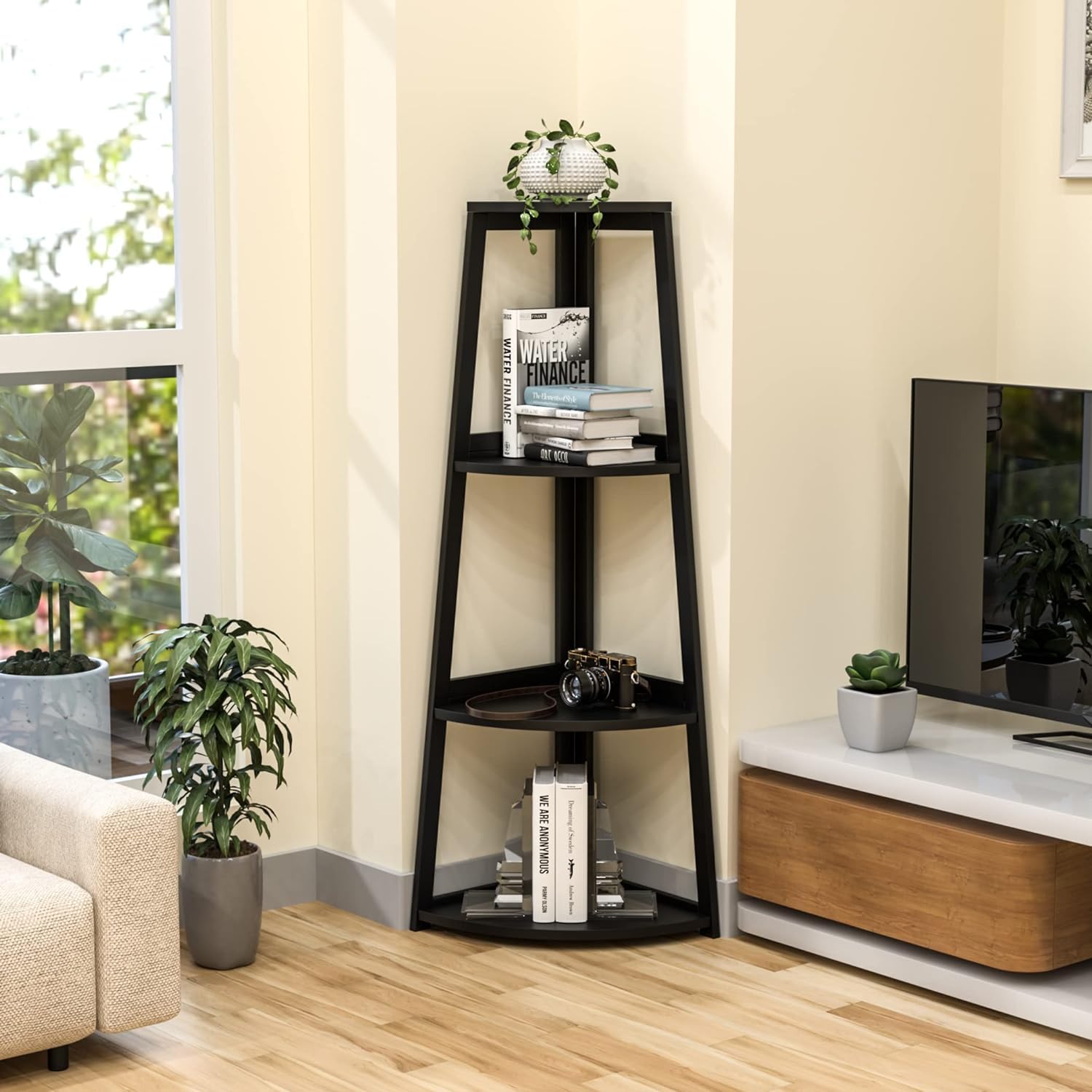 Snapklik.com : Black Corner Shelf, 4 Tier Corner Bookshelf, 47 Tall ...