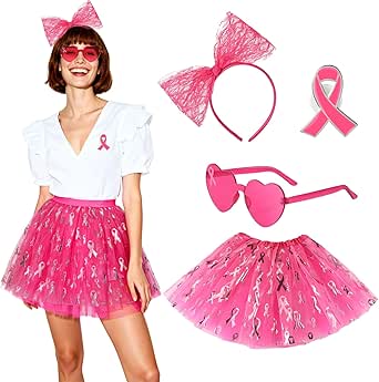 Amazon.com: Maiteenly 4 Pcs Breast Cancer Awareness Costume Set 3 ...