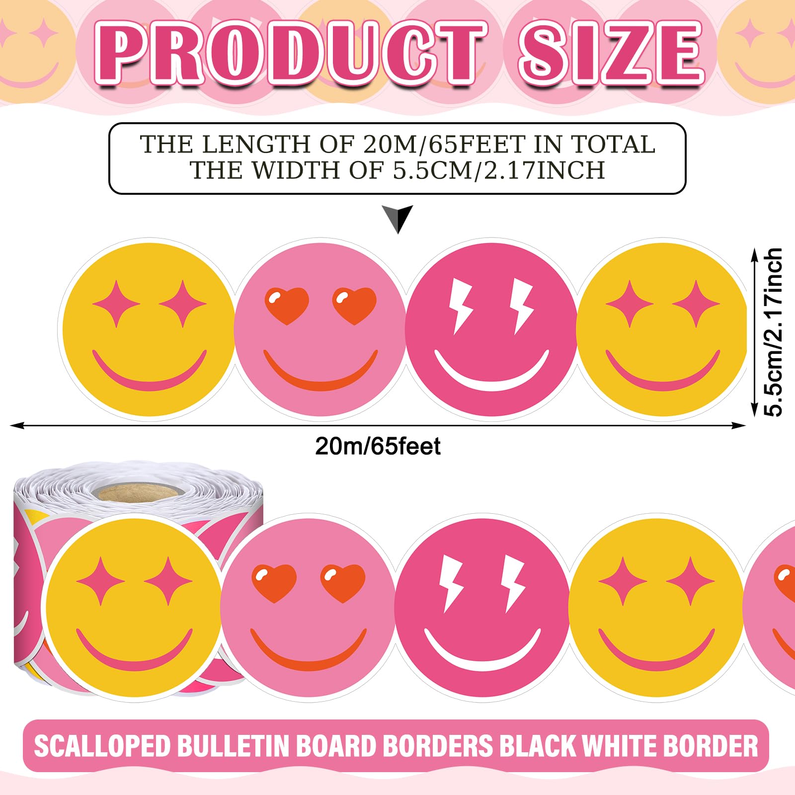 Snapklik.com : Zonon 65 Feet Happy Face Bulletin Board Border Colorful ...