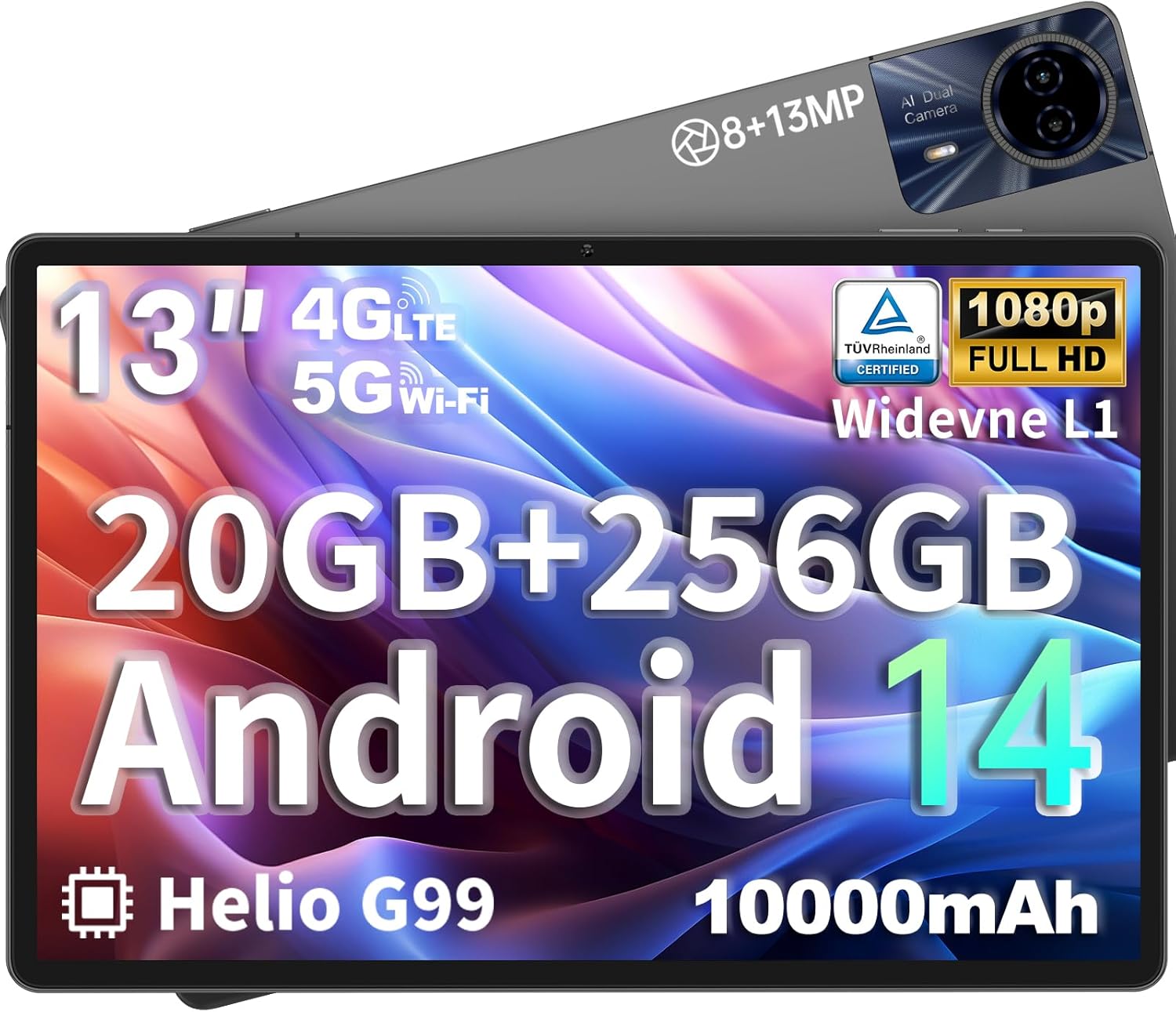 TECLAST T65MAX 13 Inch Tablet Android 14, 20GB+256GB/TF 1TB, Helio G99 ...