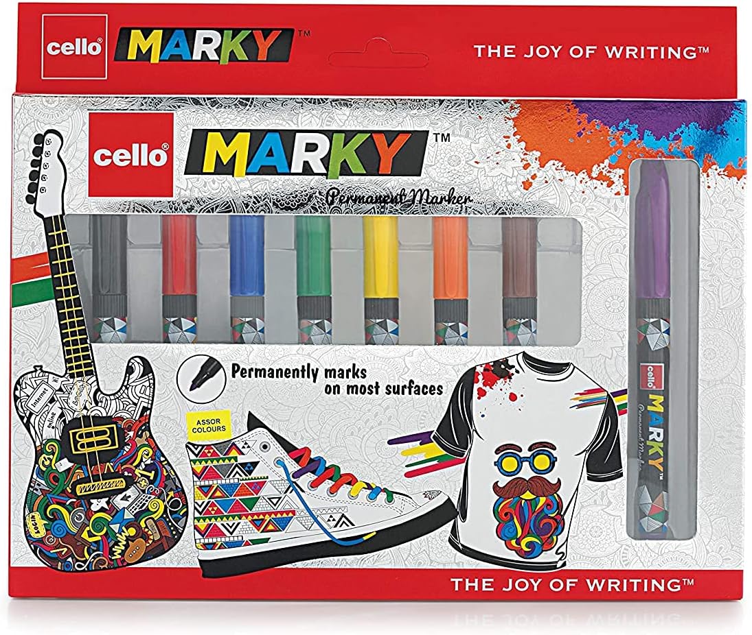 Cello Marky Permanent Marker Pens | Set of 8 Assorted Ink Colouring ...
