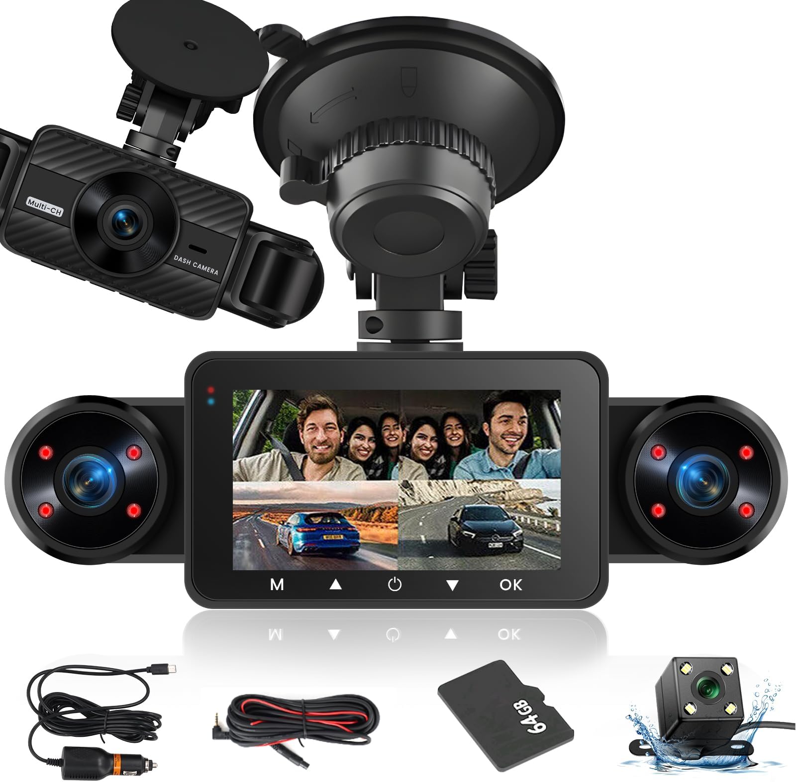 Amazon.com: NHOPEEW Dash Cam Front and Rear Inside, 4 Channel Dash Cam ...