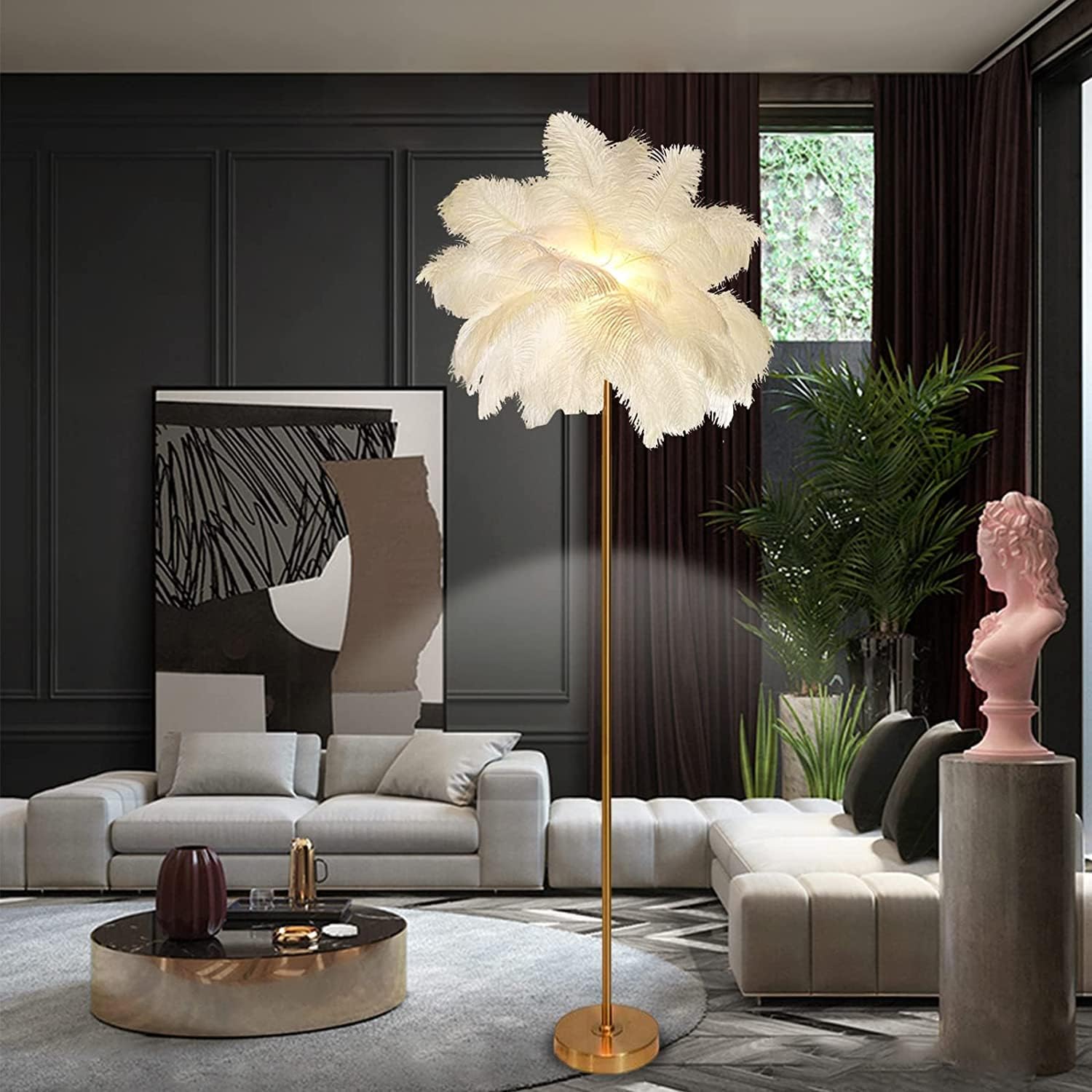 KOSHSH Lampadaire Moderne, Lampadaire en Plumes d'Autruche pour Salon ...
