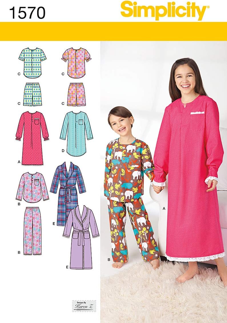 Amazon.com: Simplicity 1570 Children's Pajama Sewing Patterns, Sizes 7 ...