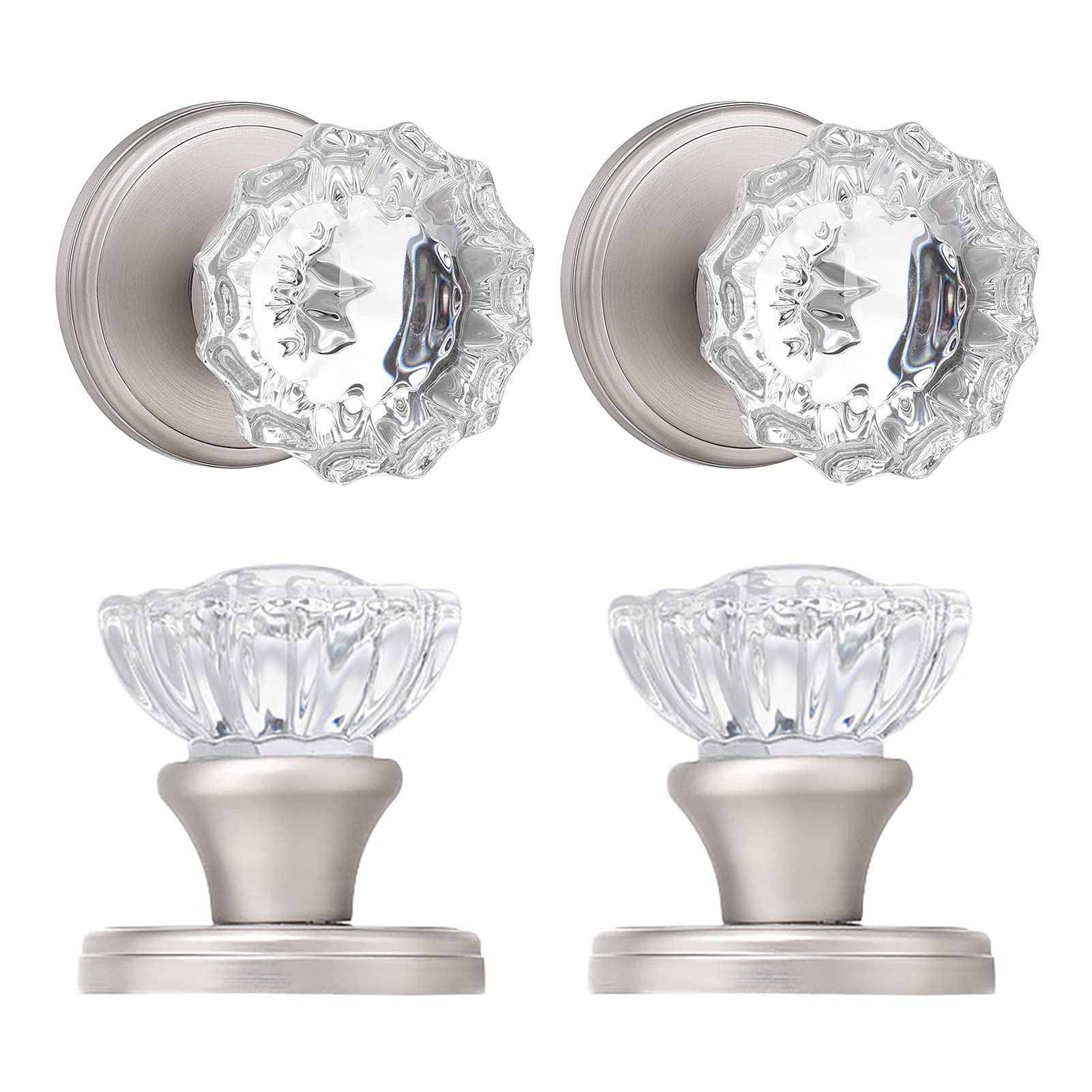 SHINY HANDLES 4 Pack Crystal Dummy Door Knob Brushed Nickel, Inactive ...