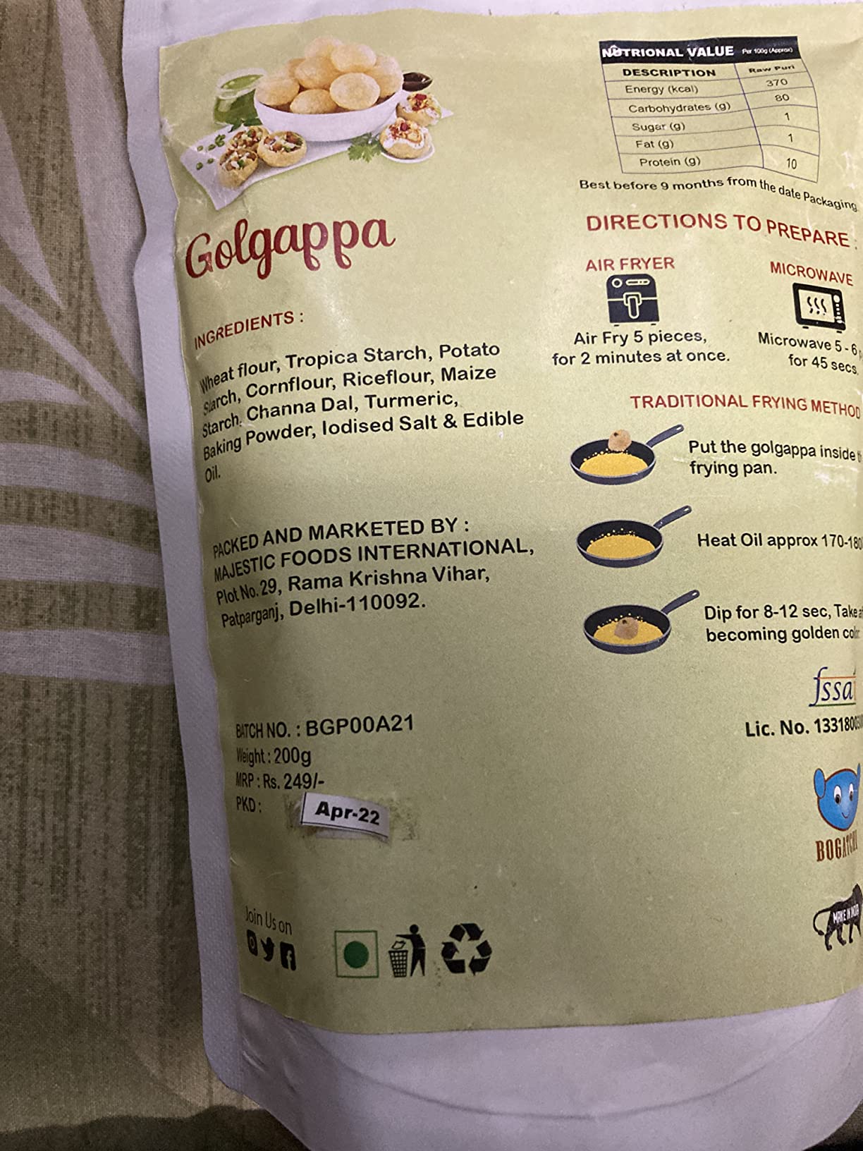 BOGATCHI Pani puri packet ready to eat - Fry or Bake in Microwave ...