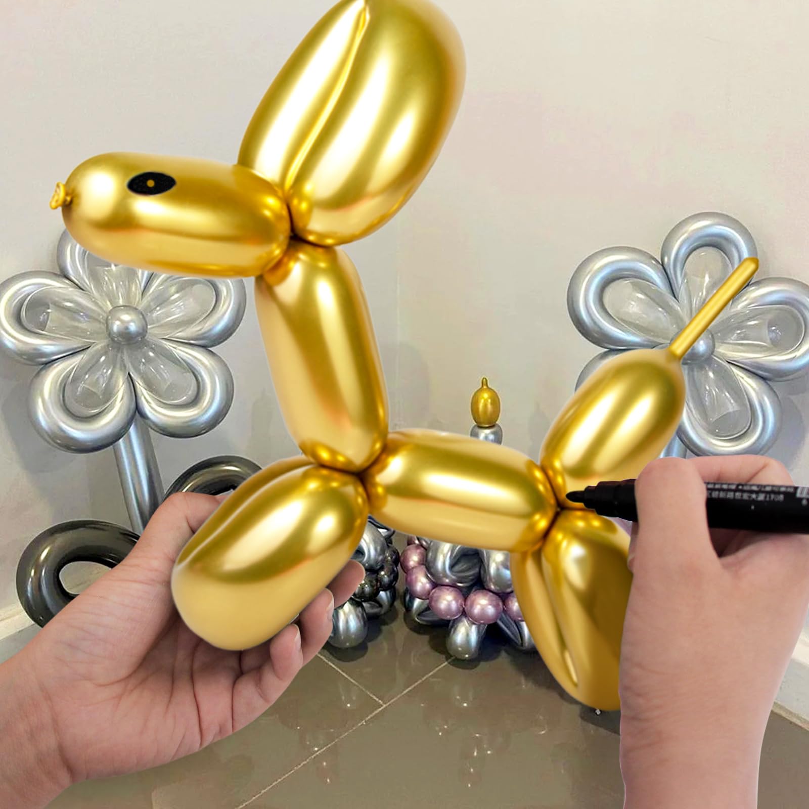 Snapklik.com : 100Pcs 260 Balloons Metallic Gold Long Balloons For ...