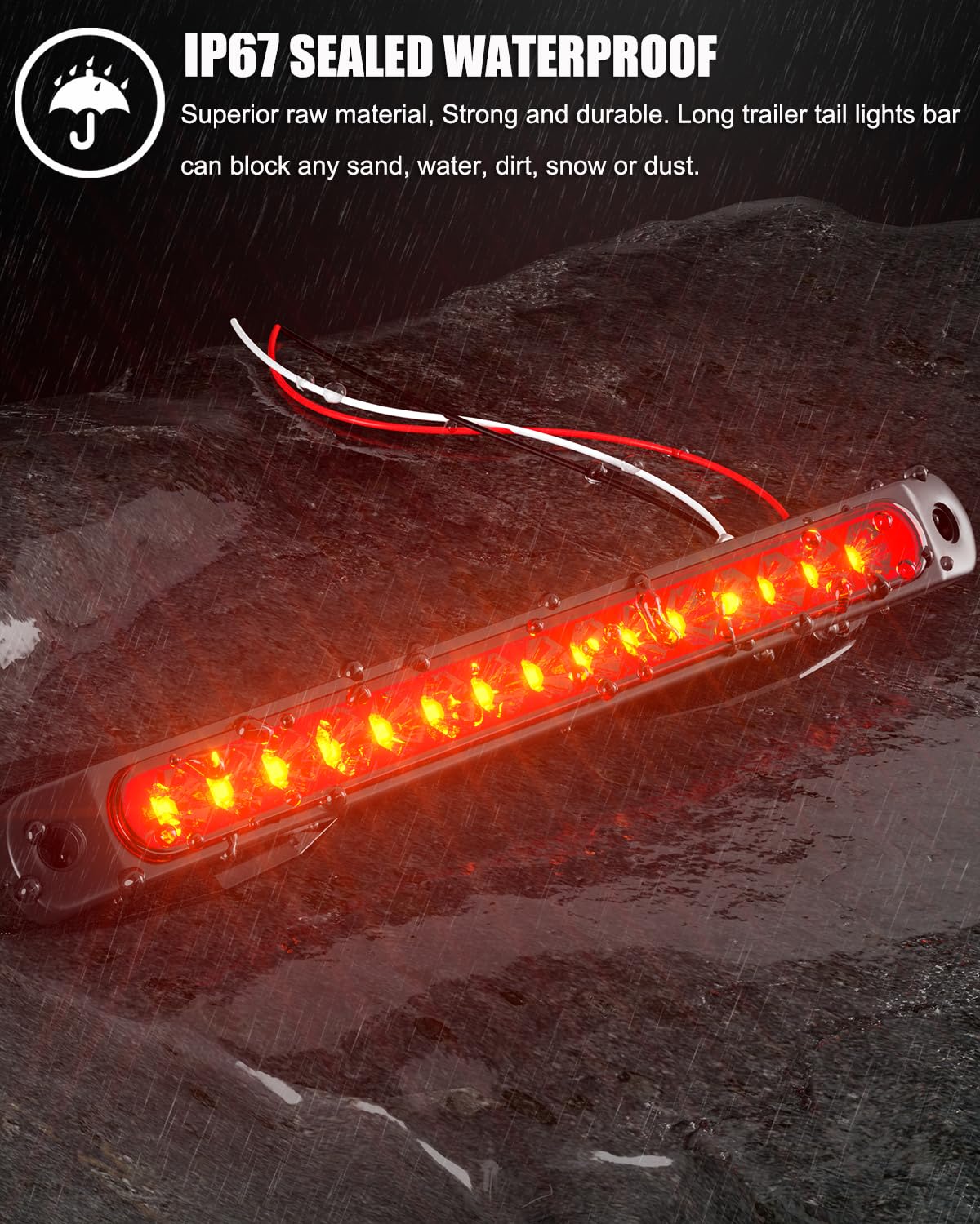 Snapklik.com : PSEQT 10" LED Trailer Brake Tail Lights Bar Red Stop ...