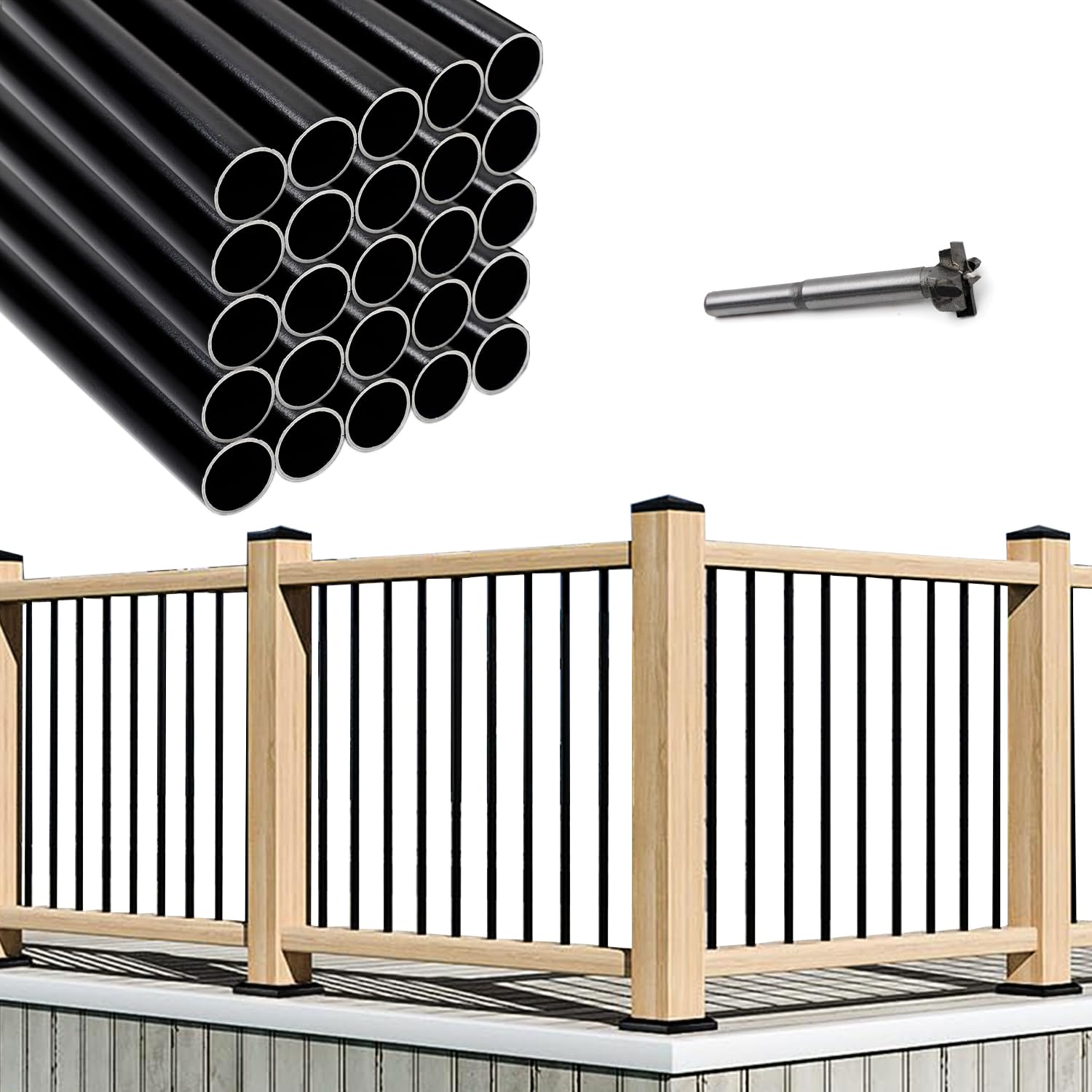 HEIDIBEAR 25pack 26" Aluminum Deck Balusters Hollow Round Deck Railing ...