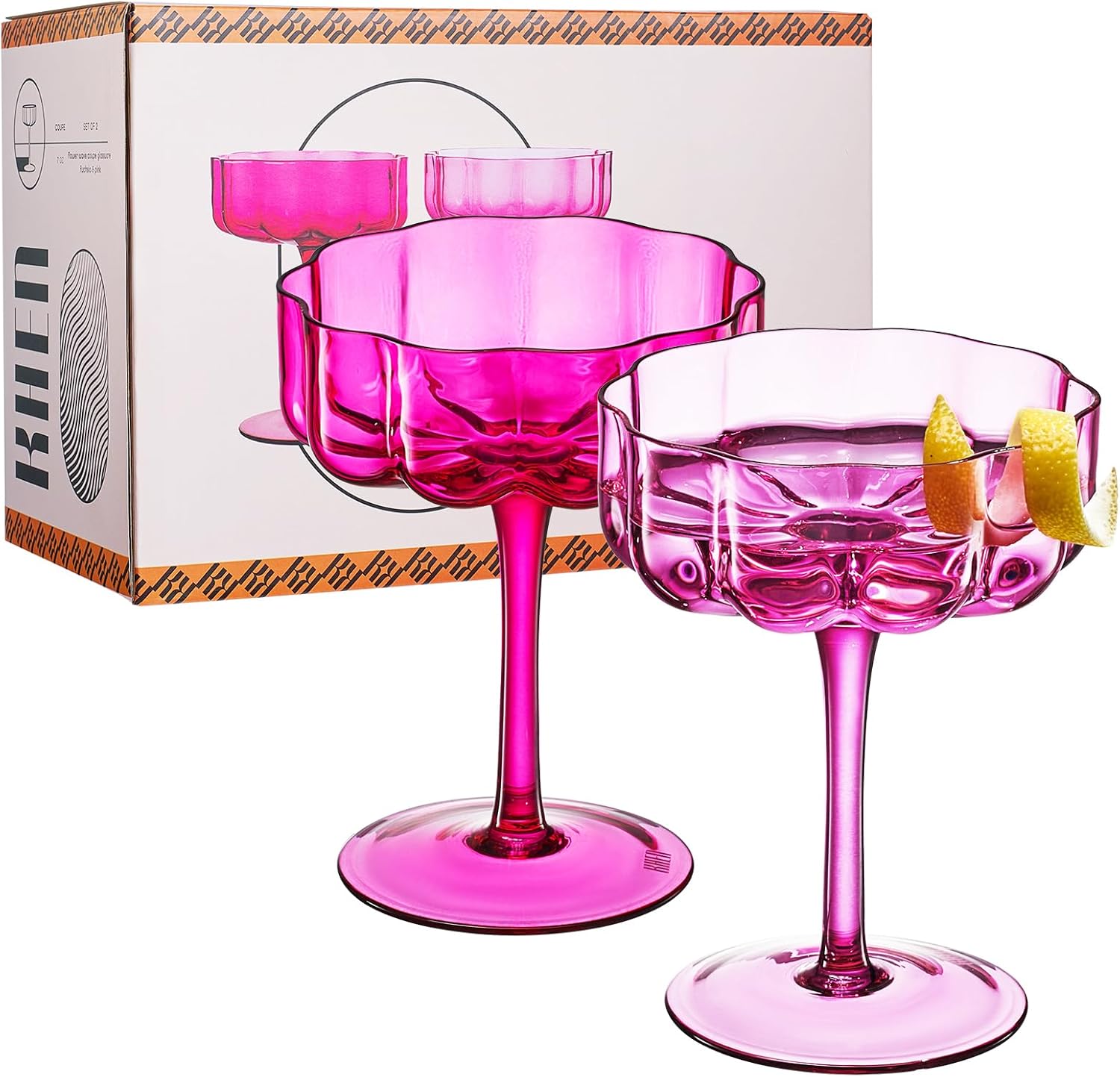Amazon.com | Khen Flower Vintage Wavy Glass Coupes Martini, Champagne ...