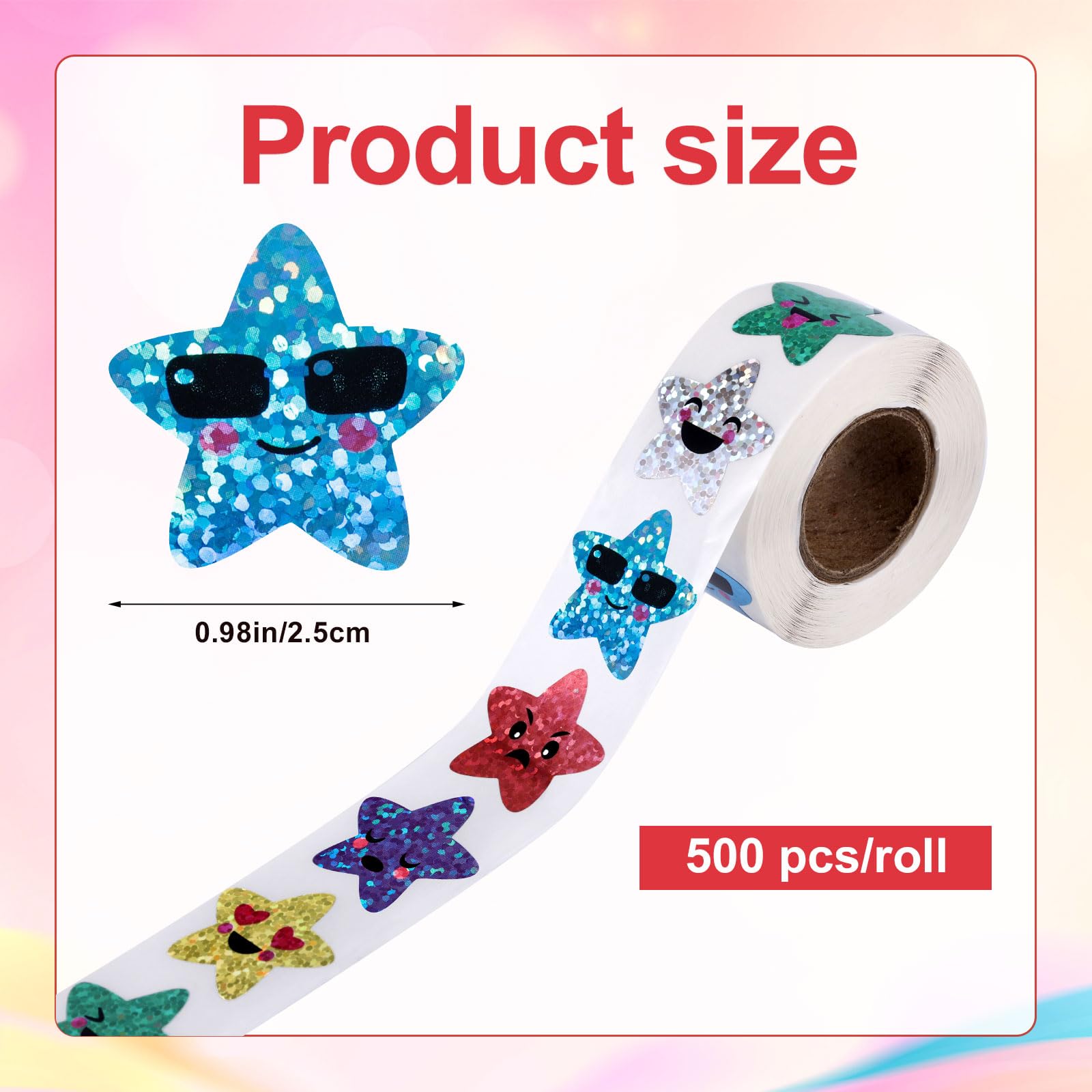 500pcs Glitter Smiling Star Stickers, 1 Inch Sparkly Star Sticker Roll ...