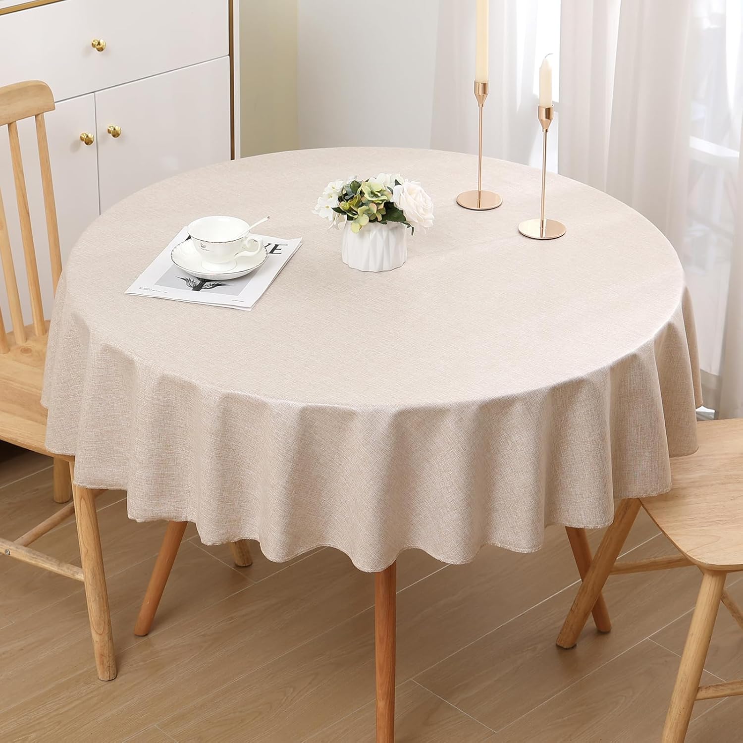 Homaxy Nappe de Table Aspect Lin Nappe Ronde 140 cm Nappe Exterieur ...