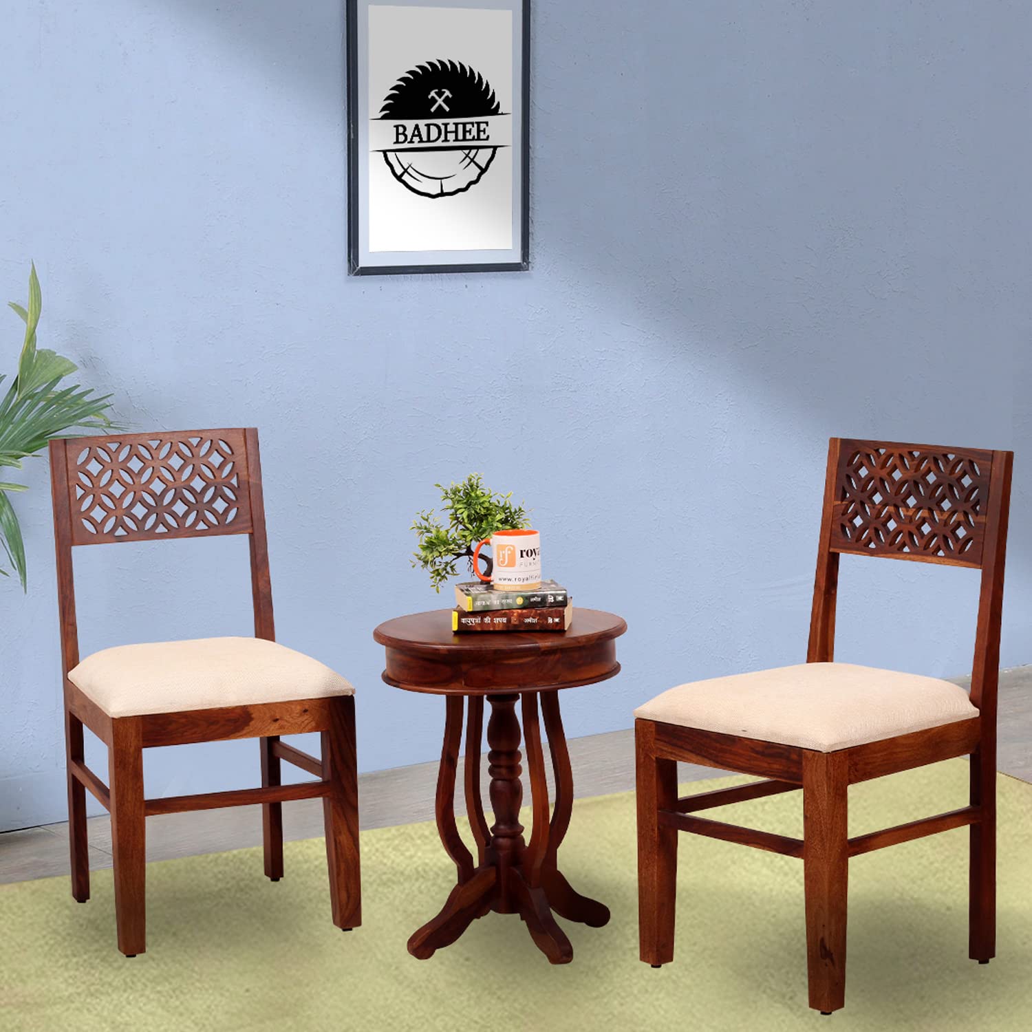BADHEE Heer Handicraft Round Flora Coffee Table with 2 Flora Chairs ...