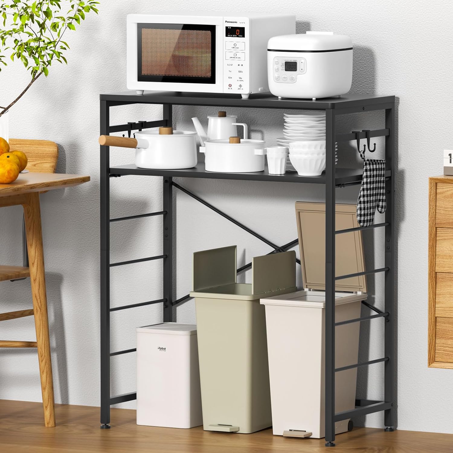 Amazon.co.jp: YDH ゴミ箱上ラック 幅80×奥行40×高さ100cm キッチンラック 5段可動棚 レンジラック ミ箱上収納 ゴミ箱 棚 食器棚ゴミ箱上収納 炊飯器 レンジボード ...