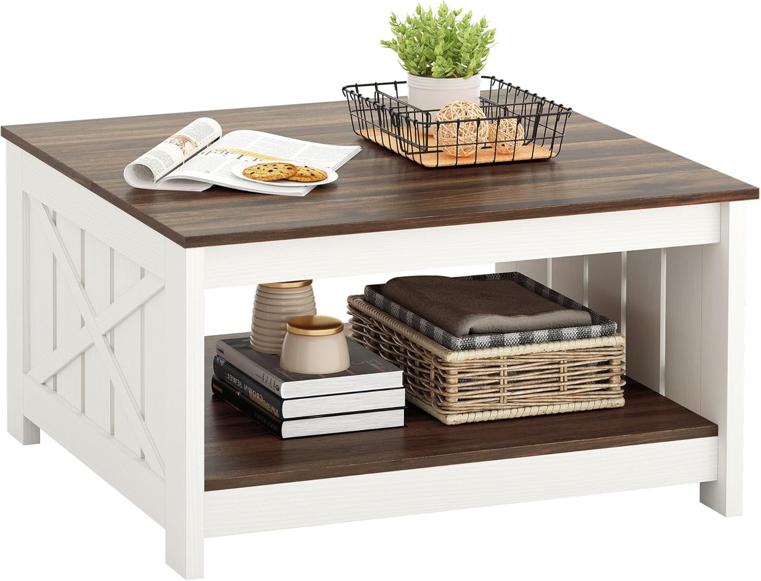 Amazon.com: YITAHOME Farmhouse Coffee Table, Square Coffee Table with ...