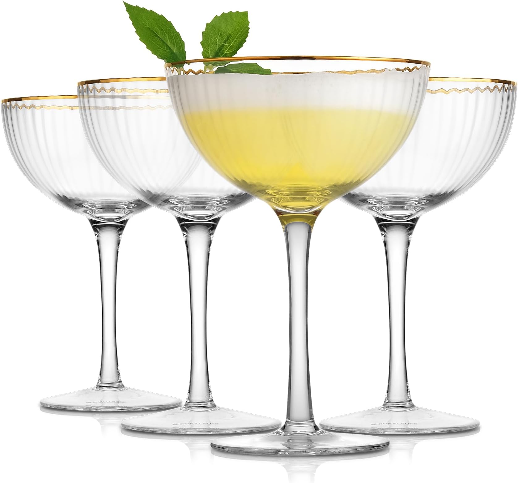 Amazon.com | Royalrose Optic Cocktail Coupe Glasses with Gold Rim, 11 ...