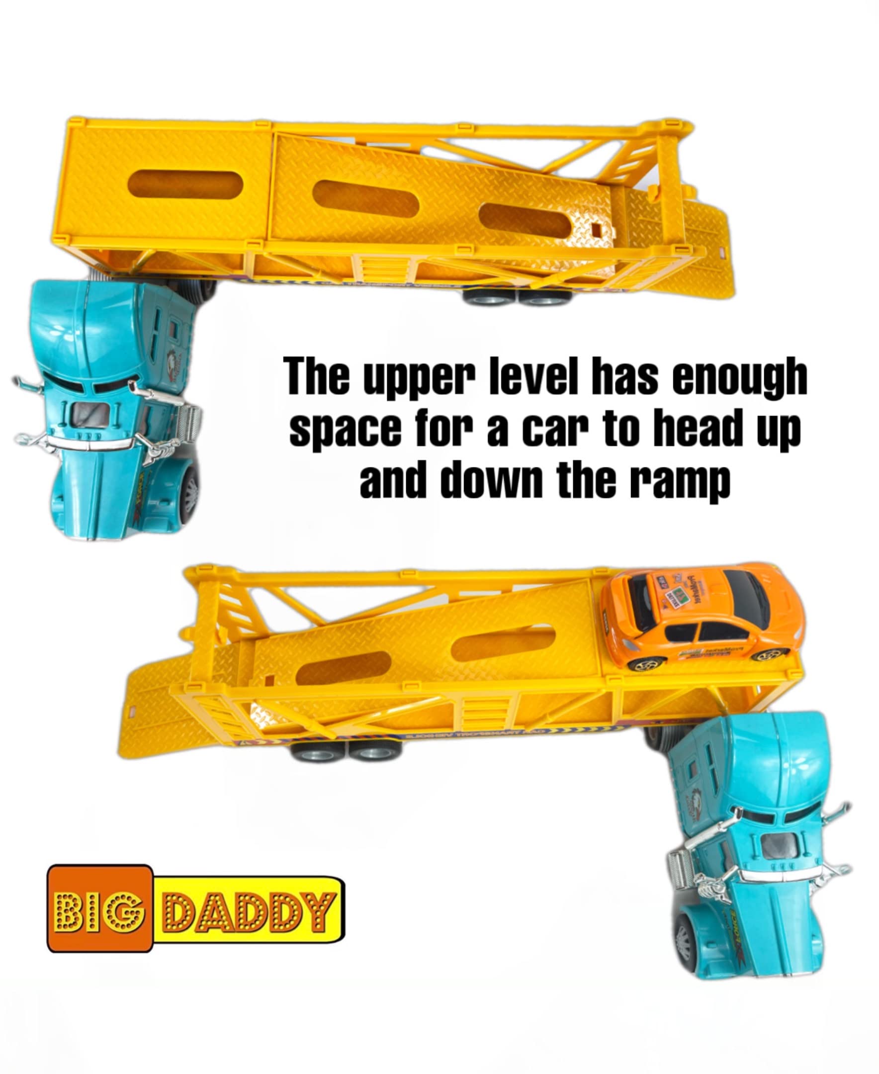 Buy Big Daddy Heavy Duty Tractor Trailer Race Car Transport Toy Truck ...