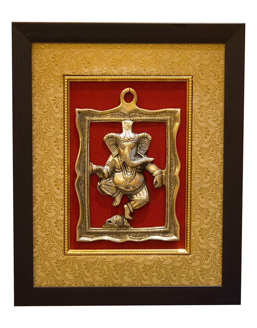 Buy Decorative Wall Frame with Brass Ganesha and Silk Cloth Ganesha ...