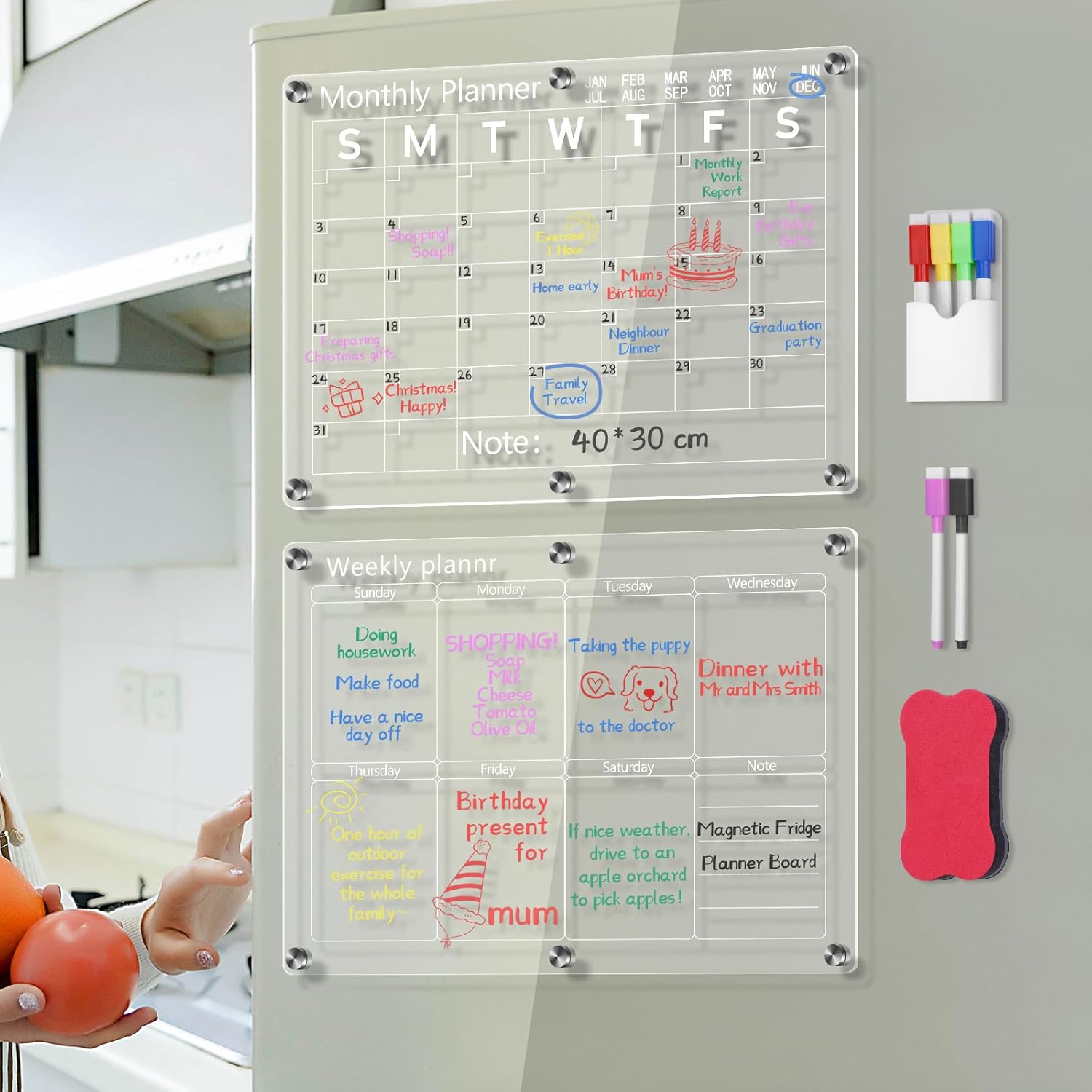 Tableau Magnetique Frigo Mensuel et Semainier, 40 x 30 cm Planning ...