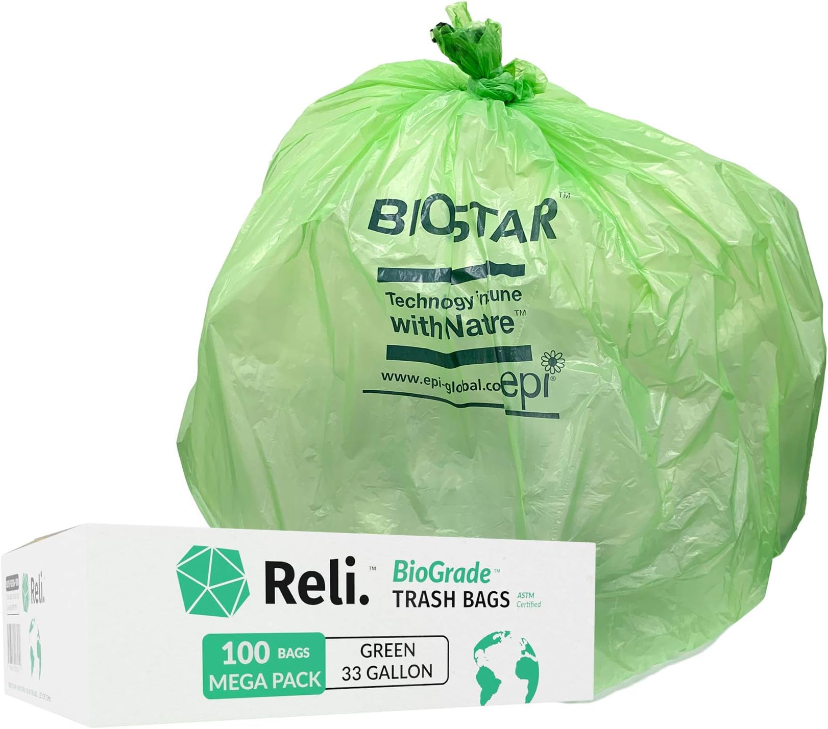 Amazon.com: ToughBag 33 Gallon Recycling Trash Bags (100 Count) - Green ...