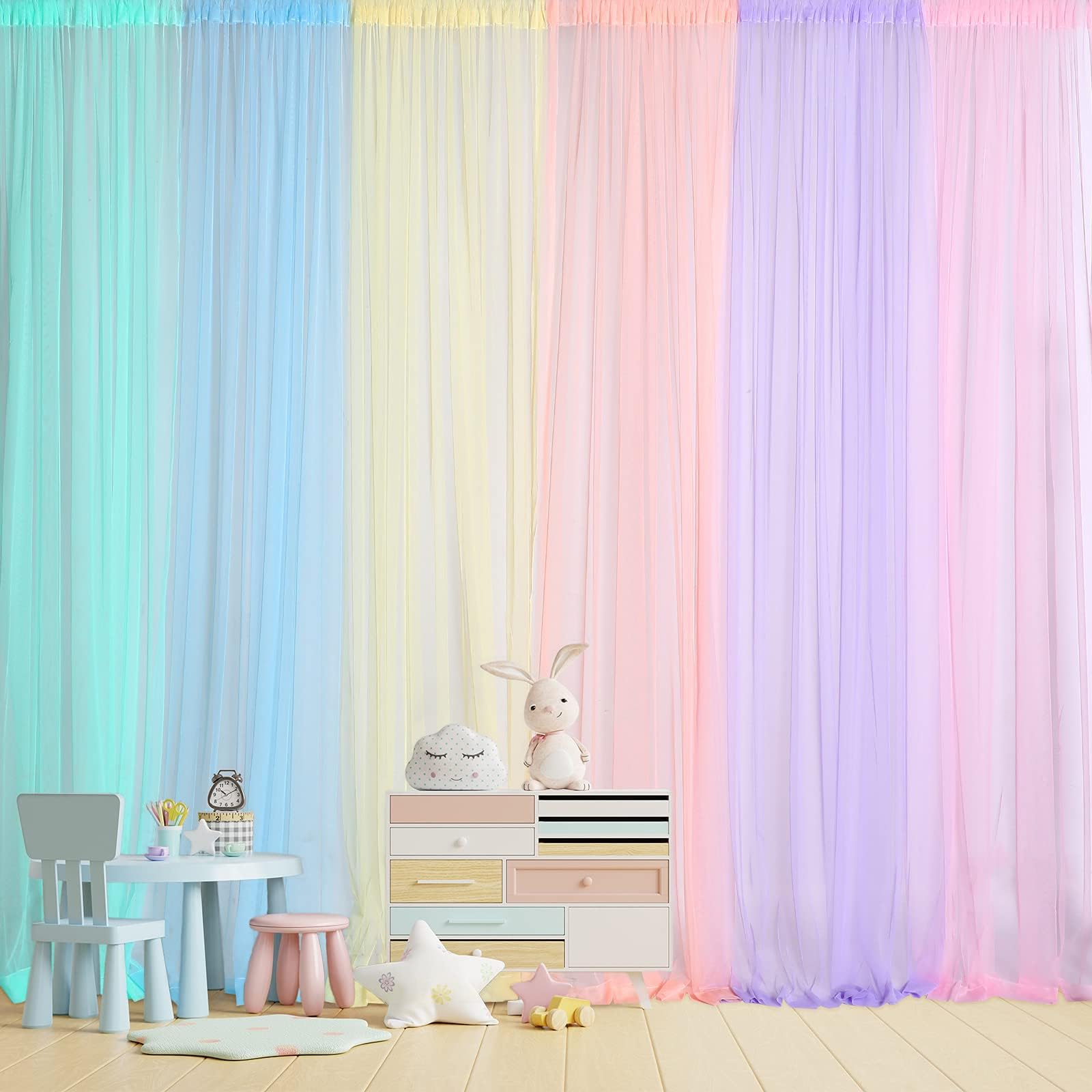 Amazon.com: Rainbow Backdrop Curtain Tulle Party Backdrop Curtain 6 ...
