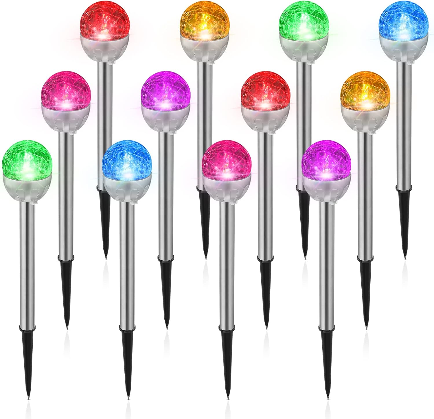 12 Pcs Solar Lights Garden Decorations, Cracked Glass Ball LED 7 Color ...