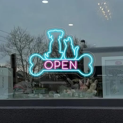 Pet Shop Open Neon Sign LED Dog And Cat Open Sign Bright Pet Grooming ...