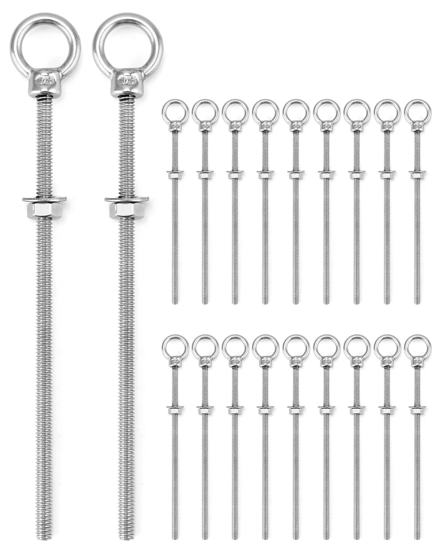 Snapklik.com : Threaded Eyebolts, 20 Pack 1/4 X 6 Long Stainless Steel ...