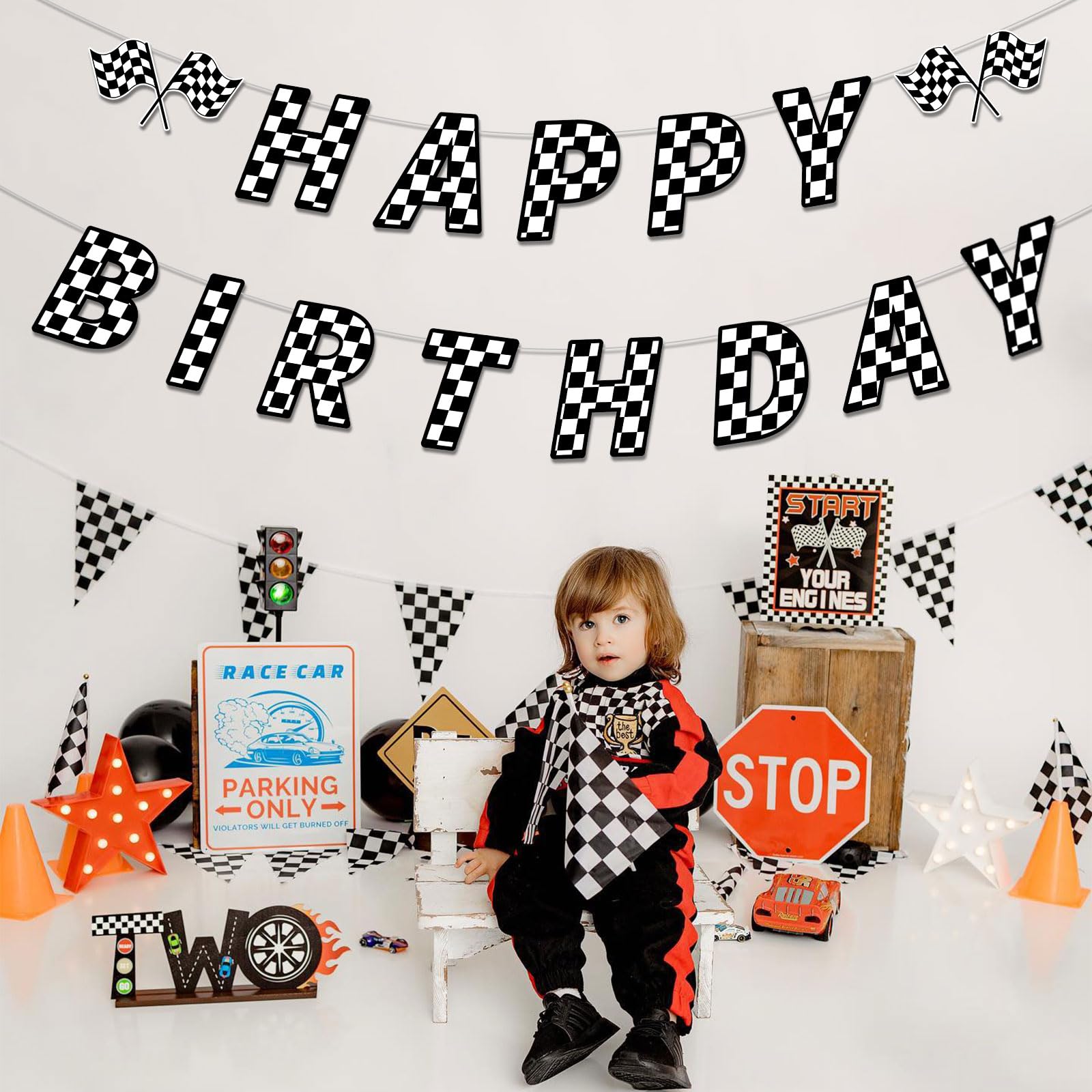 Snapklik.com : Race Car Birthday Banner, Checkered Happy Birthday ...