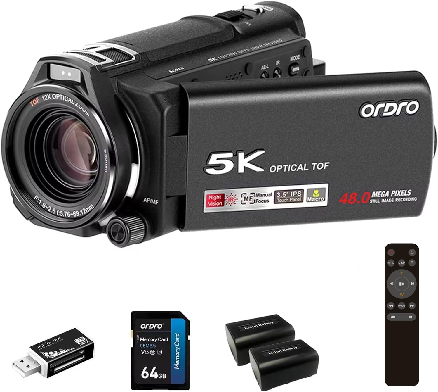 Amazon.com : ORDRO XV80 5K Video Camera Camcorder, 12X Optical Zoom ...