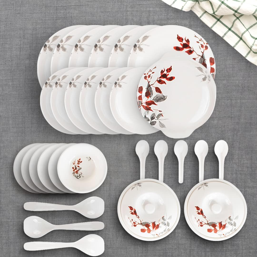 Heart Home 32 Pieces Round Melamine Microwave & Dishwasher Safe ...