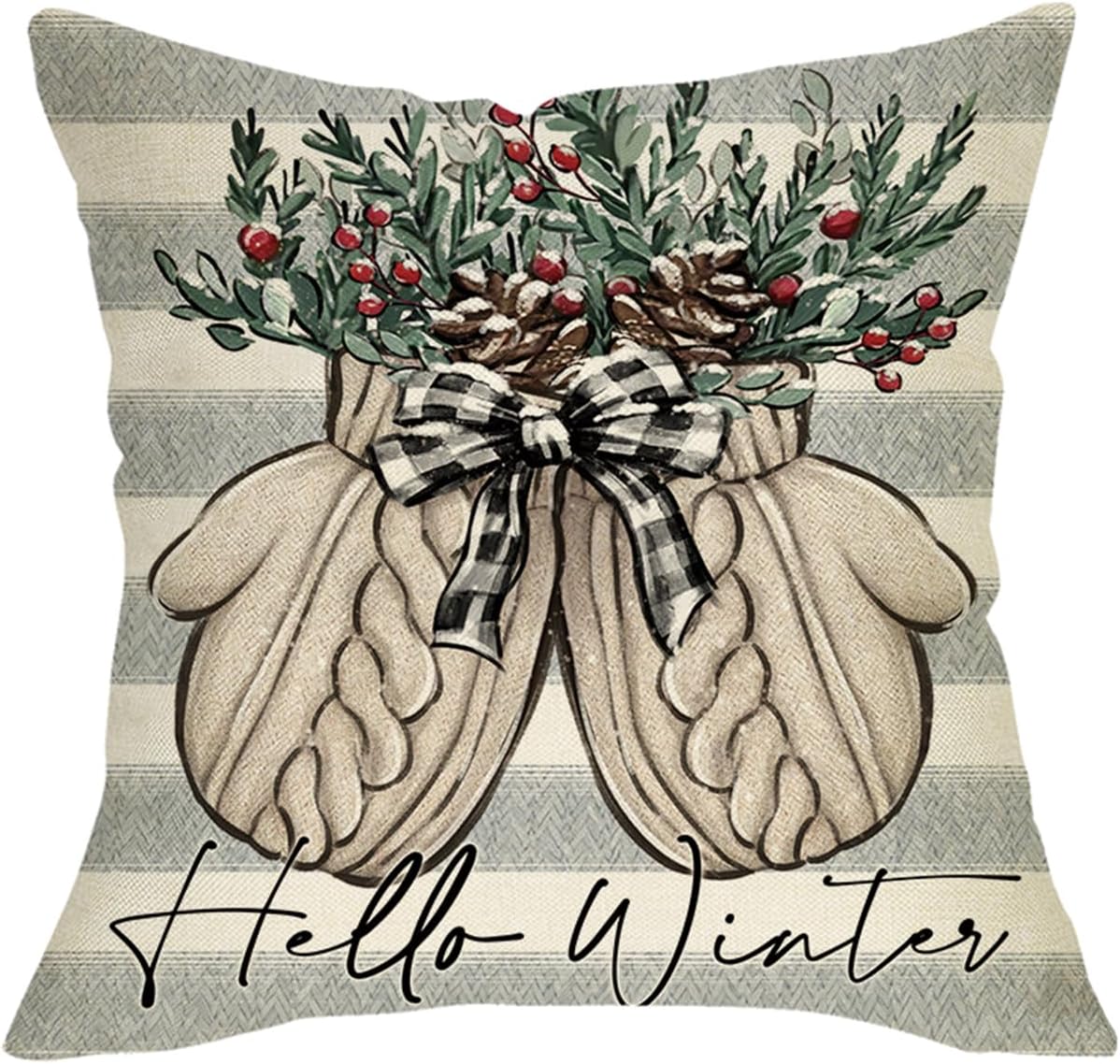 Amazon.com: Fjfz Hello Winter Mitten Grey Decorative Throw Pillow Cover ...