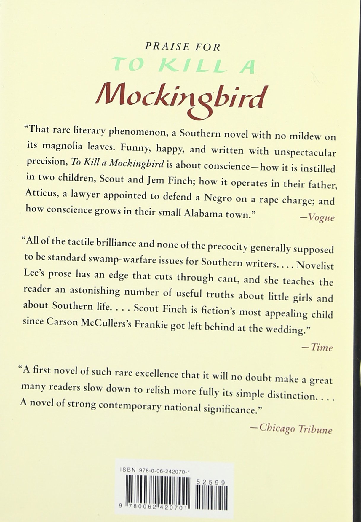 To Kill A Mockingbird Back Cover