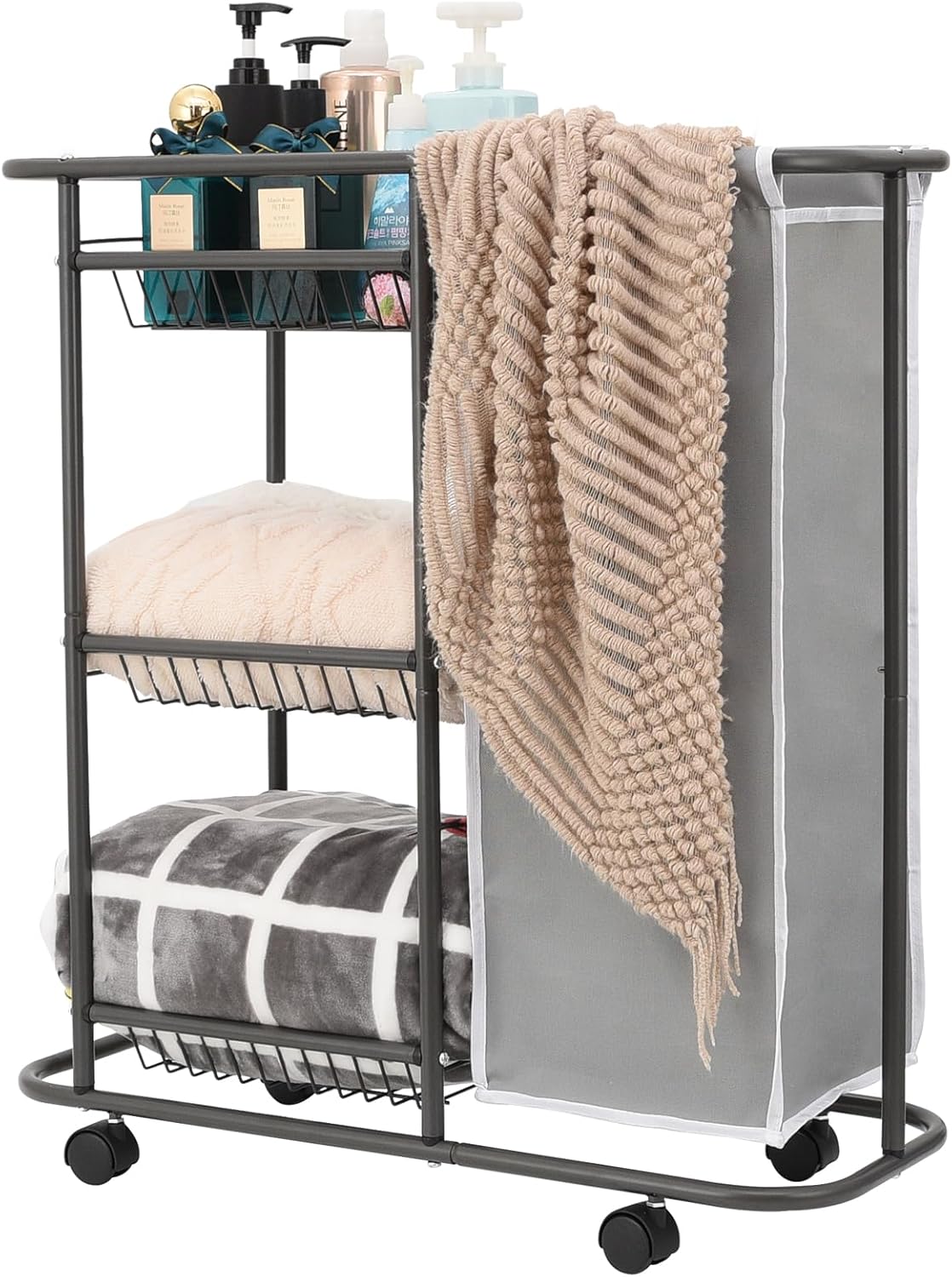 Amazon.com: Lucalda Rolling Laundry Cart with Wheels, 3-Tier Laundry ...