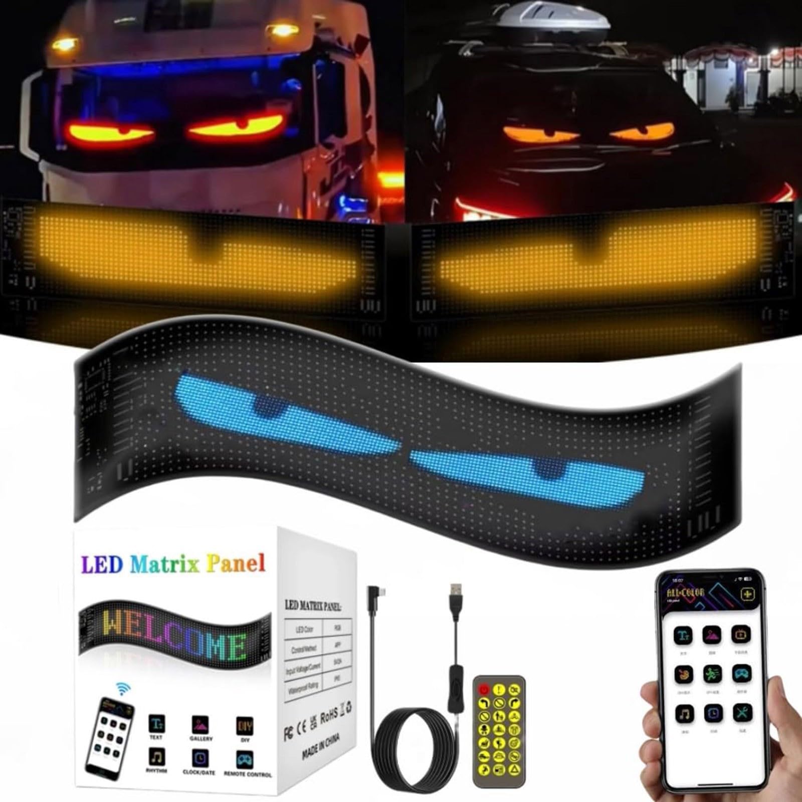 Flex LED Display for Car Eyes, Devil Eyes Light for Cars, Eye Lamp Soft Screen for Car Windows ...