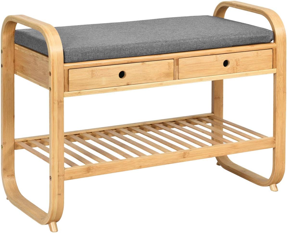 SoBuy® FSR47-N, Bamboo Shoe Rack Shoe Bench with Seat Cushion, Hallway ...