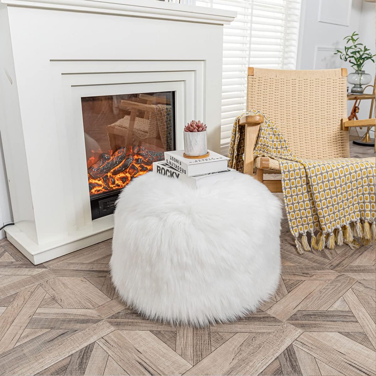 Unstuffed Fur Pouf Ottoman Foot Rest Cover Faux Fur Ottoman Cover ...